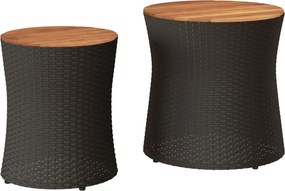 vidaXL Zahradní odkládací stolky 2 ks dřevěná deska polyratan [366288] Barva: Černá