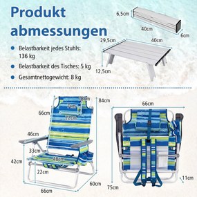 Costway Sada 2 plážových židlí se stolem, skládací kempingové židle