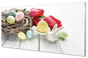 Obraz na skle vejce tulipány 100x50 cm