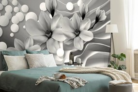 Samolepící tapeta černobílá magnolie na abstraktním pozadí - 450x300 cm