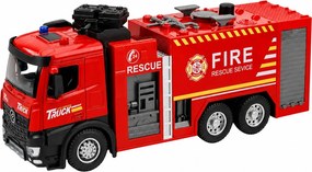 LEAN Toys Hasičské auto s funkcí stříkání vody, kovová kabina, světla, zvuky, měřítko 1:12