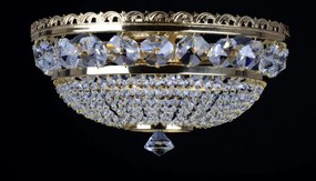 3 Bulbs surface-mounted basket crystal chandelier with large cut octagons - Gold brass