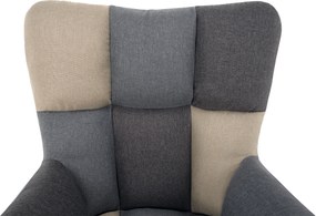 Designové houpací křeslo, patchwork šedá / béžová, KEMARO