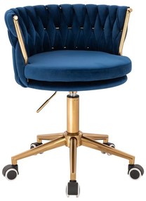 LuxuryForm DESIGN Otočná židle LYON VELUR na zlaté podstavě s kolečky - modrá