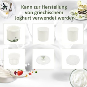 HOMCOM Přístroj na jogurt, 1,5 l jogurtovač s cedníkem, víkem, 20 W jogurtovač pro řecký jogurt, pro 3–5 osob, 19,5x17,5x21,4 cm, bílá