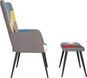 Relaxační křeslo se stoličkou patchwork textil 328186