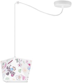 Dětské závěsné svítidlo Diamond Spider, 1x bílé textilní stínítko se vzorem