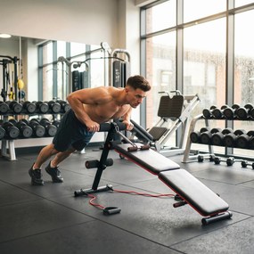 HOMCOM Posilovací lavice na břicho nastavitelná a skládací, multifunkční tréninková lavice s tréninkovými lany, nosnost 110 kg, ocelová černá červená