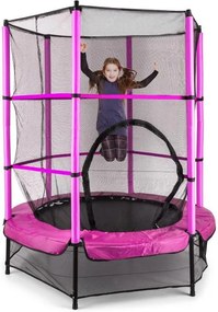 KLARFIT Rocketkid, 140 cm trampolína, vnitřní bezpečnostní síť, bungee pružiny, růžová