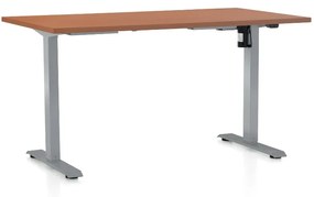 Výškově nastavitelný stůl OfficeTech A, 140 x 80 cm, šedá podnož, třešeň