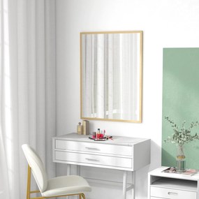 HOMCOM Obdélníkové Zrcadlo na Stěnu 90 x 70 cm, dřevěný rám, ideální do koupelny, obývacího pokoje nebo ložnice, přírodní