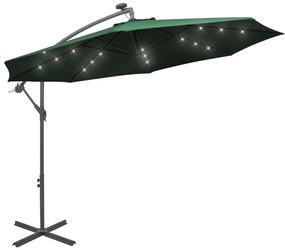 Závěsný slunečník s kovovou tyčí a LED světlem, zelený, 300 cm,  42969