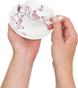 Porcelánový espresso šálek Sakura s podšálkem, 100 ml – lesklý, s motivem růžových květů