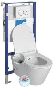 Závěsné WC AVVA CLEANWASH , integr. baterie a bidet. sprška s podomítkovou nádržkou a tlačítkem Schwab, bílá - 100315-SET5