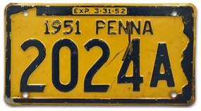Americká SPZ Pennsylvania 1951 Penna 2024A
