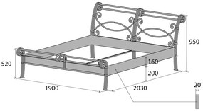 Nábytek ATIKA s.r.o. Kovová postel BELLA GRANDE Povrchová úprava: stříbrná RAL 9006, Rozměr: 200 x 200 cm