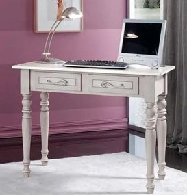 Zdobený stylový psací stůl v barvě antické šedé se stříbrným lemem