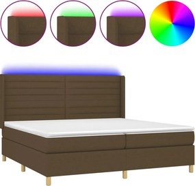 Box spring postel s matrací a LED tmavě hnědá 200x200 cm textil 3138984