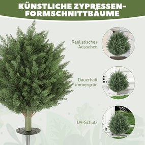HOMCOM 2dílná sada umělých rostlin, UV-odolná umělá cypřišová rostlina s 387 listy a zemním kolíkem, Ø40 x 60H cm, zelená