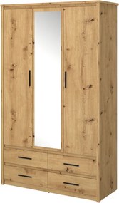 Skříň třídveřová se zrcadlem a zásuvkami Ayson 128x210x55 cm Dub artisan