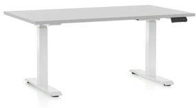 Výškově nastavitelný stůl OfficeTech D, 140 x 80 cm, bílá podnož, světle šedá