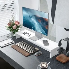 HOMCOM stojan na monitor se 2 odkládacími přihrádkami z dřeva, 100x27x15 cm, bílý