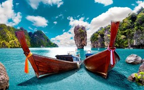 Vícedílný obraz Lodě V Andamanském Moři V Thajsku Nedostatek Nedostatek Přírodní plátno 240x150