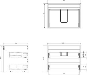 Mexen Rivel, koupelnová skříňka 60 cm, 2 zásuvky, drážkovaná, bílá matná, 91A20-06047-2-BFF01