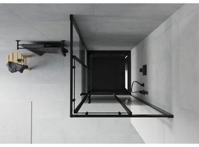 Mexen Rio, čtvercový sprchový kout 90(dveře)x90(dveře)x190 cm, 5mm čiré sklo-vzor pásky, černý profil + černá sprchová vanička SLIM, 860-090-090-70-20-4070B