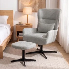 HOMCOM 360° otočné lounge křeslo s podnožkou, výškově nastavitelné, potah z chenille, s bederním polštářem, krémově bílé 83F-010V00GY
