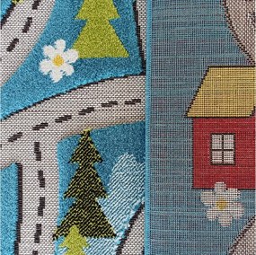 DY Modrý dětský koberec s motivem města Color Kids 02 Rozměr: 100x150 cm