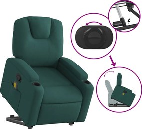 Zvedací masážní polohovací křeslo tmavě zelené textil 3204386