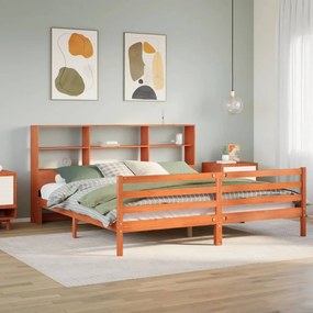 Postel s knihovnou bez matrace hnědá 180 x 200 cm masivní dřevo 3321920