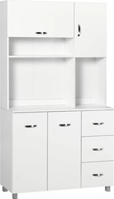 HOMCOM Moderní Kuchyňská Skříňka s 3 Zásuvkami, 4 Dveřmi a Nastavitelnými Policemi pro Jídelnu a Obývací Pokoj 100x39,5x183,5 cm Bílá | Aosom