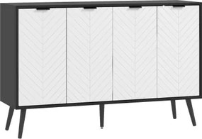 HOMCOM komoda se 4 dveřmi Komoda do obývacího pokoje Police nastavitelná do výšky Dřevěné nohy pro kuchyň Bílá a černá 120x35x77,4 cm