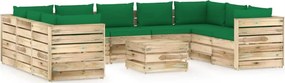 vidaXL 10dílná zahradní souprava s poduškami zeleně impregnované dřevo [3074767] Barva: Šedá