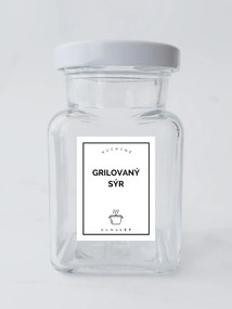 Samolepka na kořenky GRILOVANÝ SÝR bílá 3 × 4 cm tučné písmo