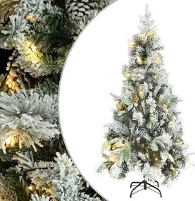 vidaXL Vánoční stromek s LED zasněžený s šiškami 225 cm PVC a PE [3094562]