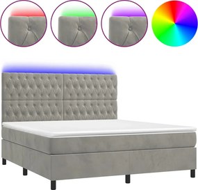Box spring postel s matrací a LED světle šedá 160x200 cm samet 3136311