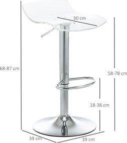 HOMCOM Sada 2 barových židlí moderního designu s akrylovým sedákem a kovovou základnou - 360° otáčení - výškově nastavitelné s opěrkou na nohy - průh…