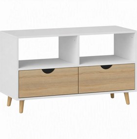 HOMCOM TV skříňka s 2 policemi a zásuvkou, 99 cm dlouhý TV stolek pro televizi, TV jednotka do obývacího pokoje, Bílá, 99 x 39 x 58,3 cm