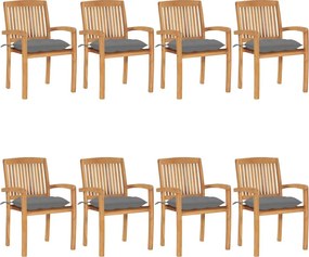 vidaXL Stohovatelné zahradní židle s poduškami 8 ks masivní teak [3073287] Barva: Šedá