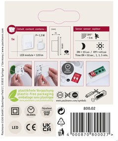 Paulmann 80002 Tsaro, svítidlo do stěny se senzorem, 1W LED 2700K, matná bílá, 8x8cm