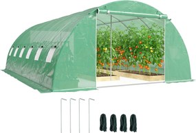 Outsunny venkovní tunelový skleník 6 x 4 x 2 m s pozinkovaným rámem, PE krytem odolným proti UV, rolovacími dveřmi a síťovanými okny, zelený | Aosom