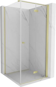 Mexen Mist-F T, 1-křídlý ​​skládací sprchový kout pravý 90 x 90 cm, čiré sklo, zlatý matný profil, 8A6T-090-090-55-00-P