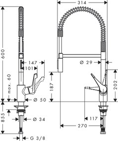 Hansgrohe Cento, páková kuchyňská baterie XXL, Semi-Pro, 2jet, chromová, HAN-14806000