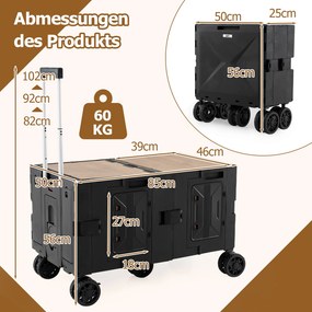 Costway Skládací ruční vozík s deskou a 2 boxy a nastavitelným