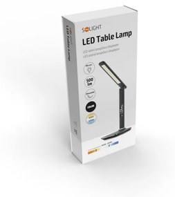 Solight LED stolní lampička s displejem, 9W, volba teploty světla, kůže, černá