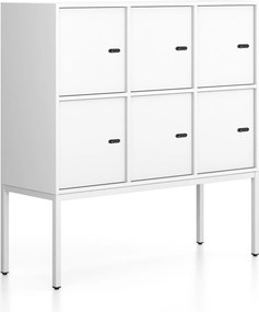 Kancelářská skříň FRAME, nízká, bílá podnož, 6x dveře, 1299 x 450 x 1331 mm, mechanický kódový zámek, bílá