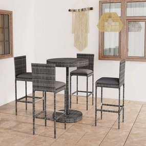 5dílný zahradní barový set s poduškami polyratan šedý 3064767